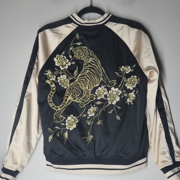 Express | Jackets & Coats | Vintage Embroidered Satin Reversible Bomber ...